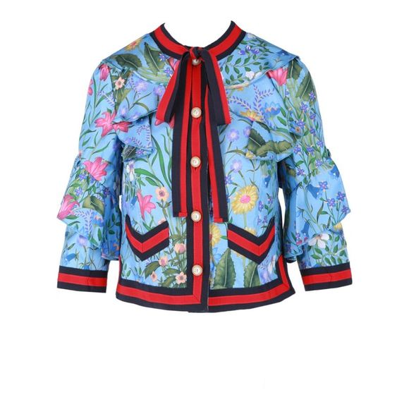 Gucci | Jackets & Coats | Gucci Flora Ruffled Silk Jacket | Poshmark